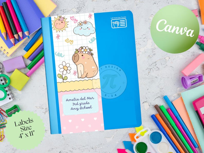 2 Capybara Girly Labels for Notebooks L Back to School L Capybara ...