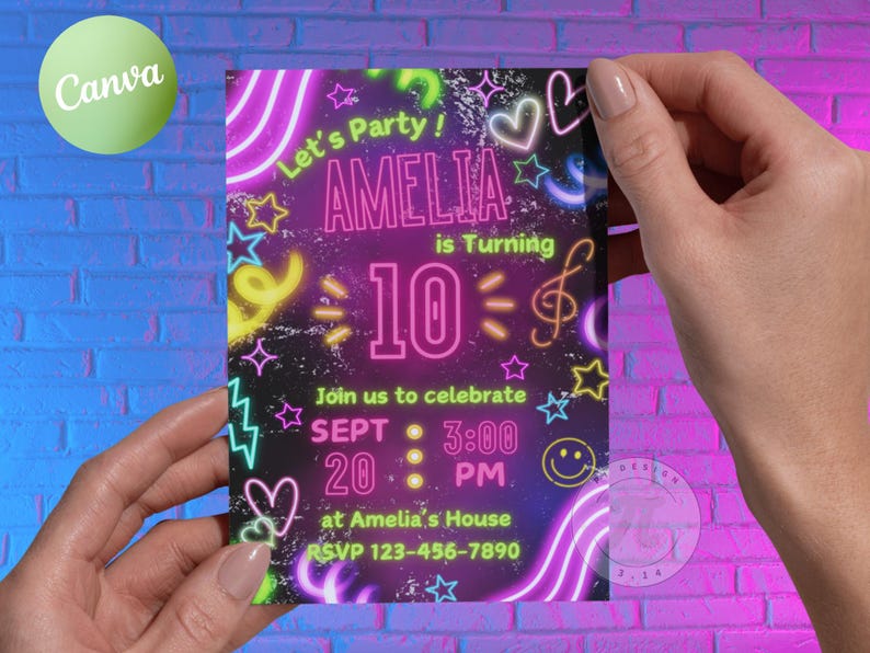 Editable Neon Party Invitation | Glow Party Invitation | Digital ...