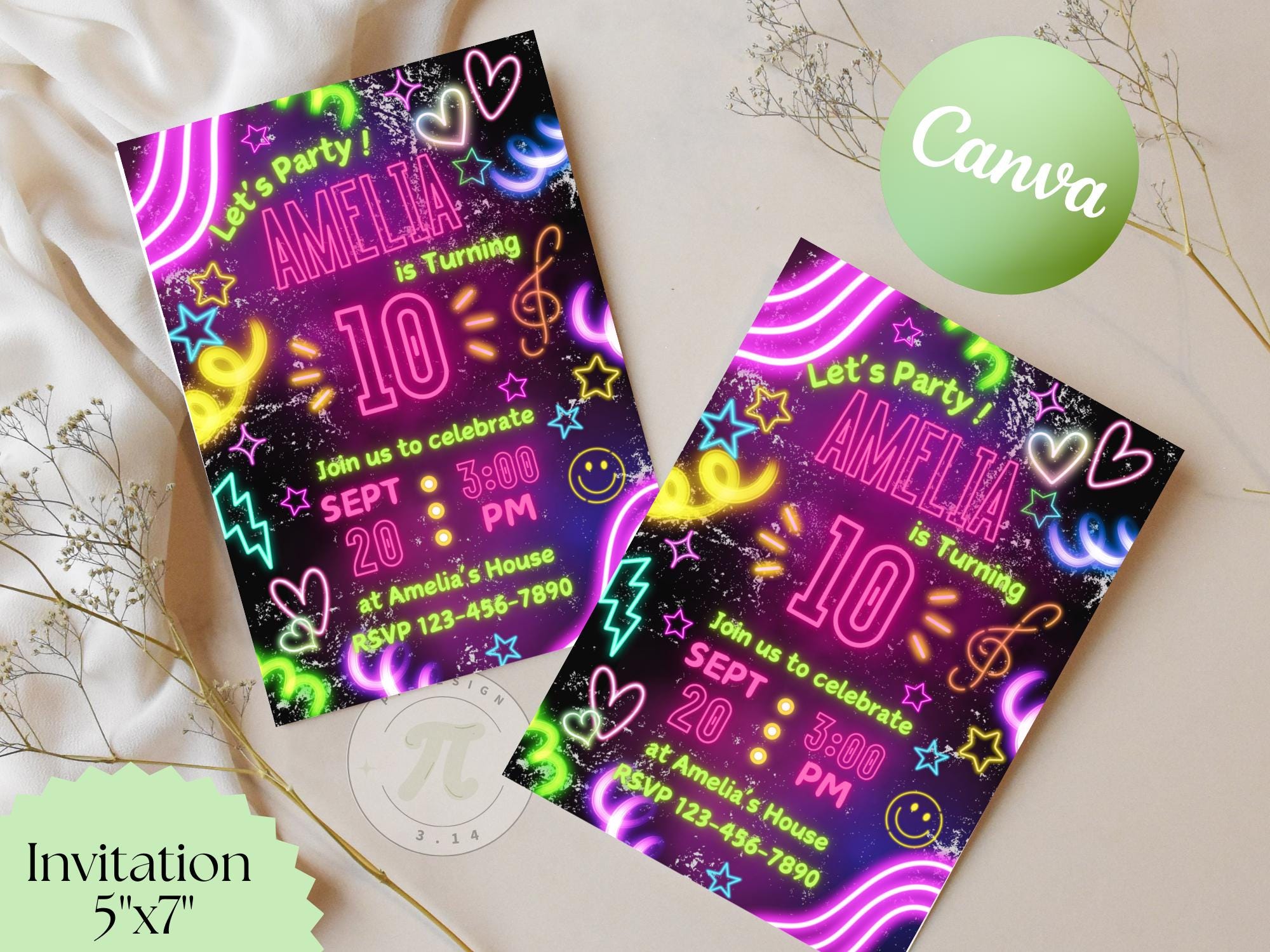 Editable Neon Party Invitation | Glow Party Invitation | Digital ...