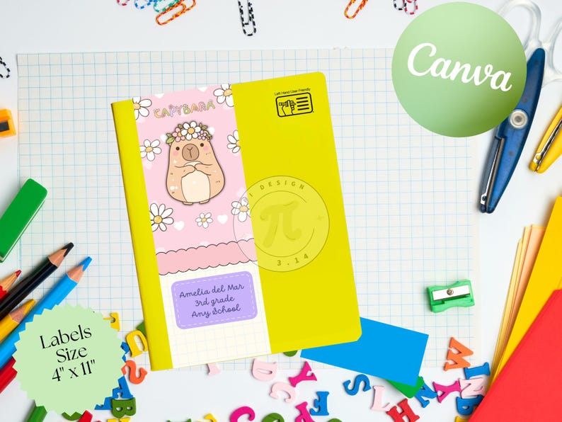 2 Capybara Girly Labels for Notebooks L Back to School L Capybara ...