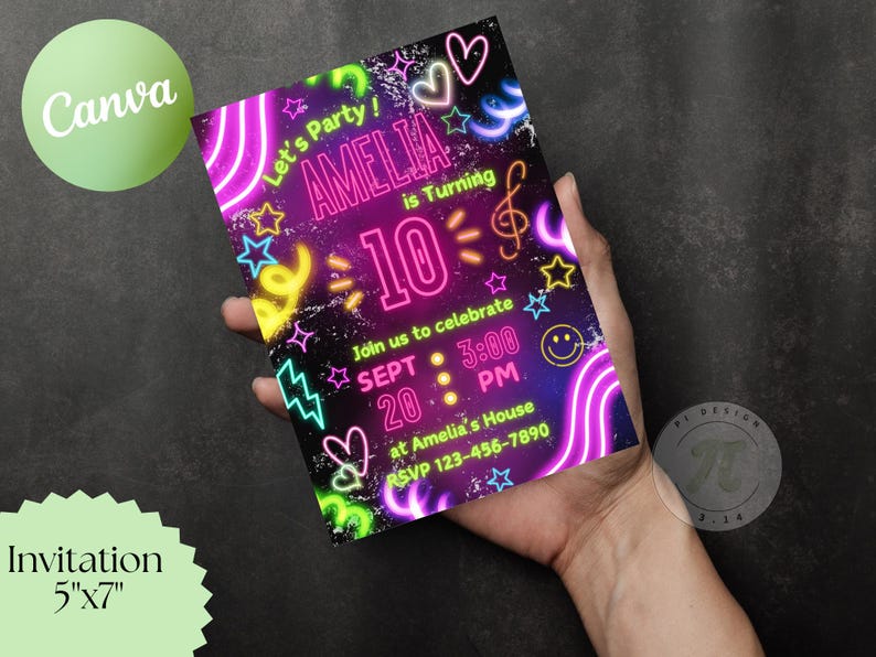 Editable Neon Party Invitation | Glow Party Invitation | Digital ...
