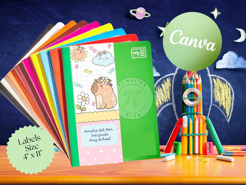 Capybara Notebook Labels: Girly School Supplies, Editable in Canva - Etsy