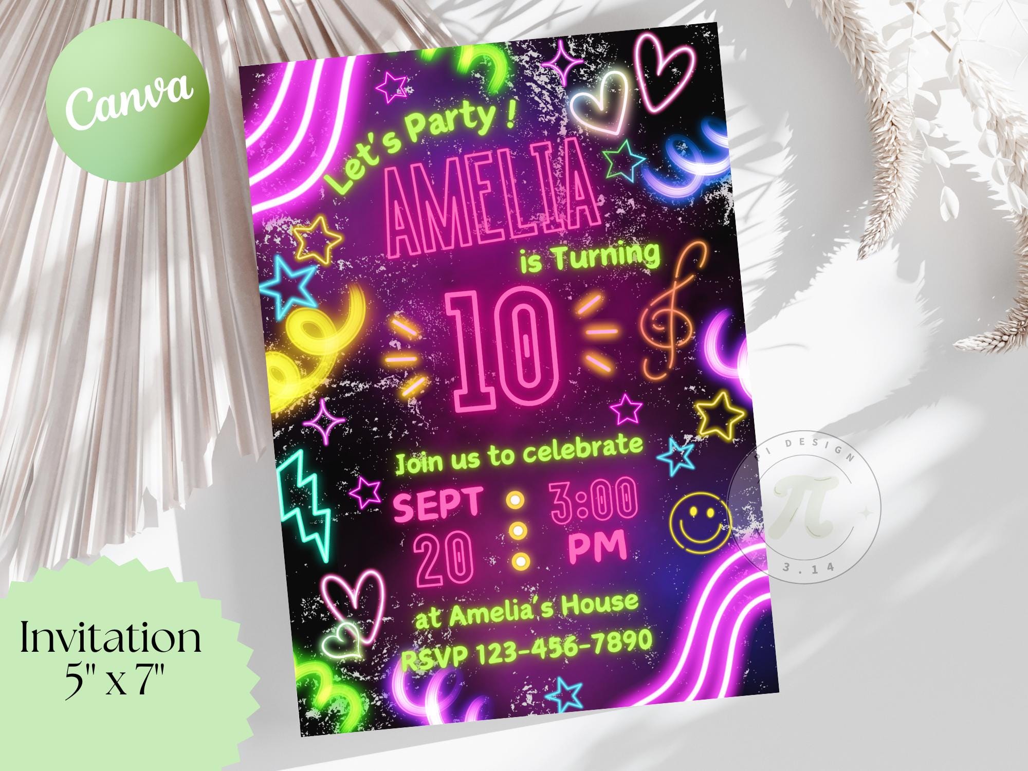 Editable Neon Party Invitation | Glow Party Invitation | Digital ...