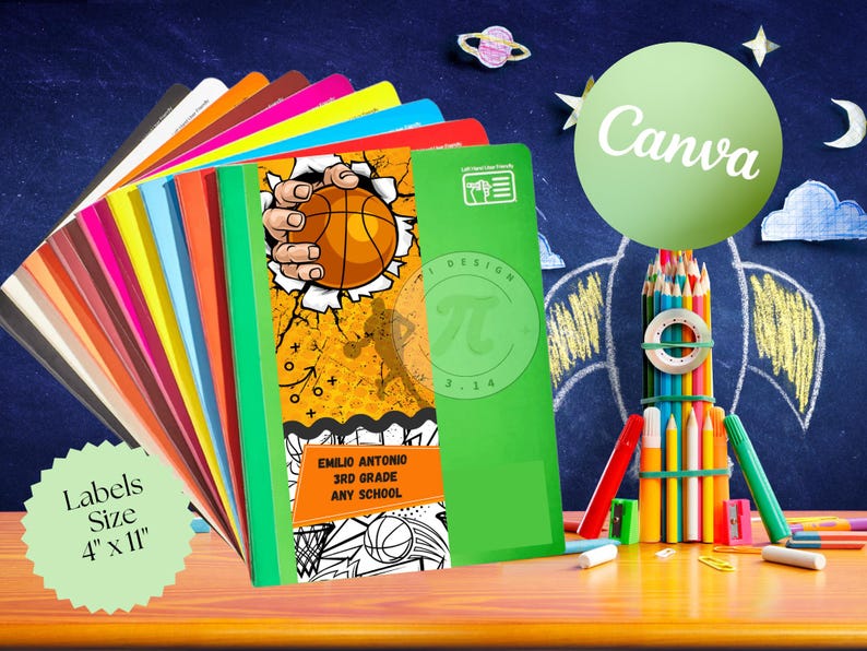 Basketball Notebook Labels: Back to School Name Tags (canva Template ...