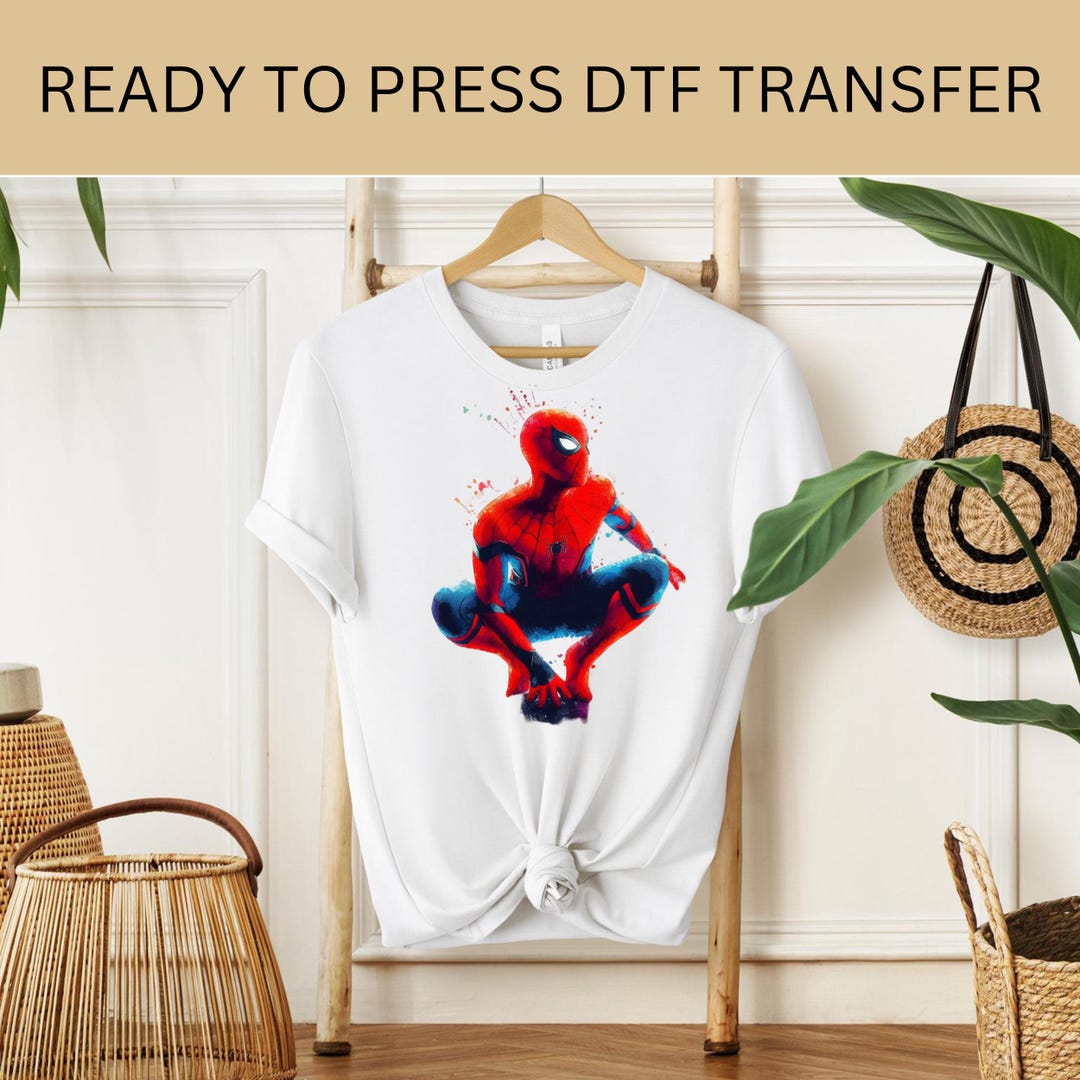 Spiderman Splash and Watercolor DTF Transfer, Super Hero Ready to Press ...