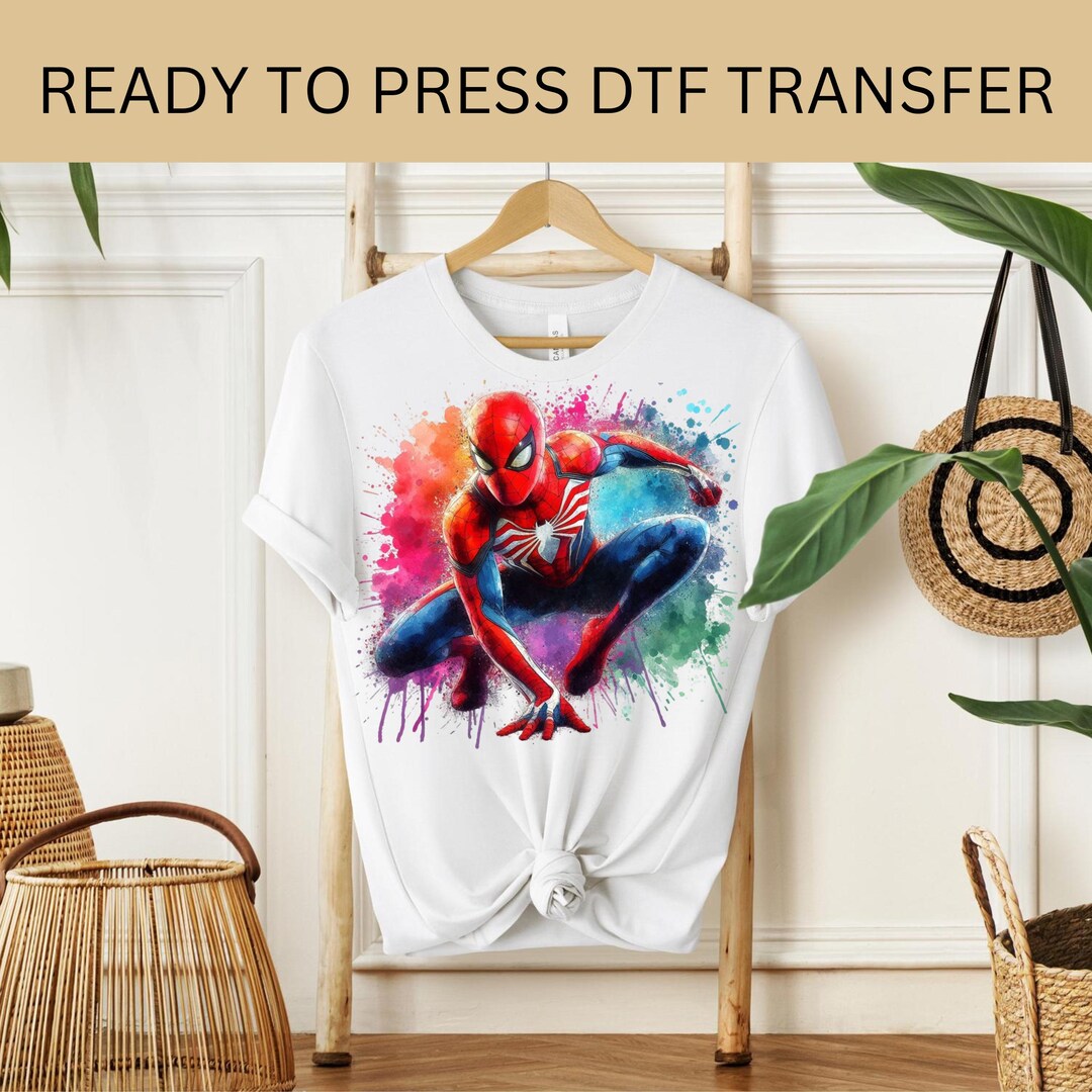 Spiderman Splash and Watercolor DTF Transfer, Super Hero Ready to Press ...
