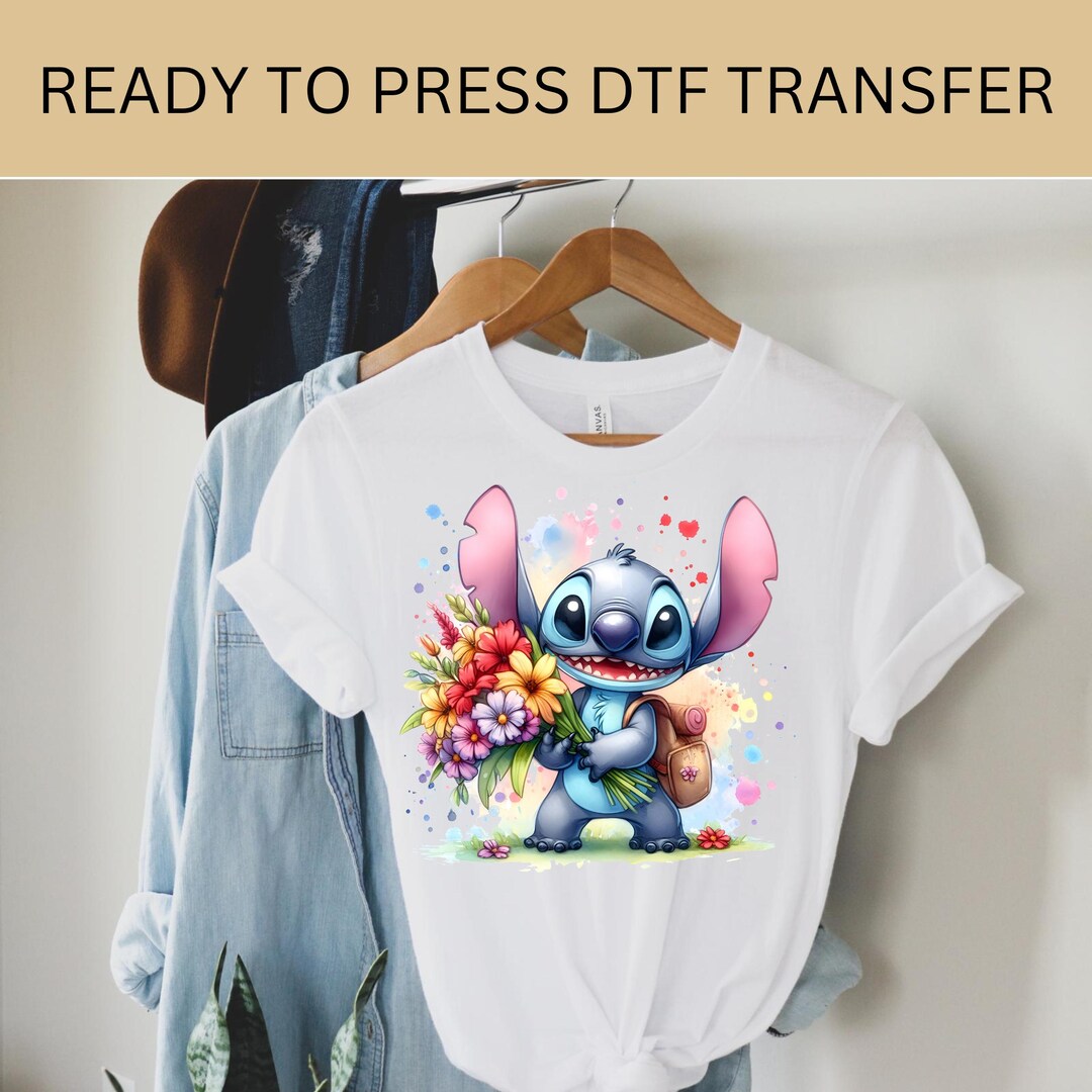 Stitch Flowers Lilo DTF Transfer, Stitch Mickey Ears Image Transfer ...