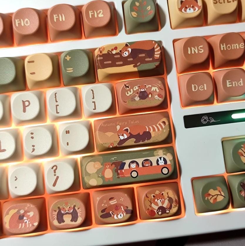 140keys Cute Red Panda Keycap Set, Animal Keycap Set, Fall Keycaps, SO ...