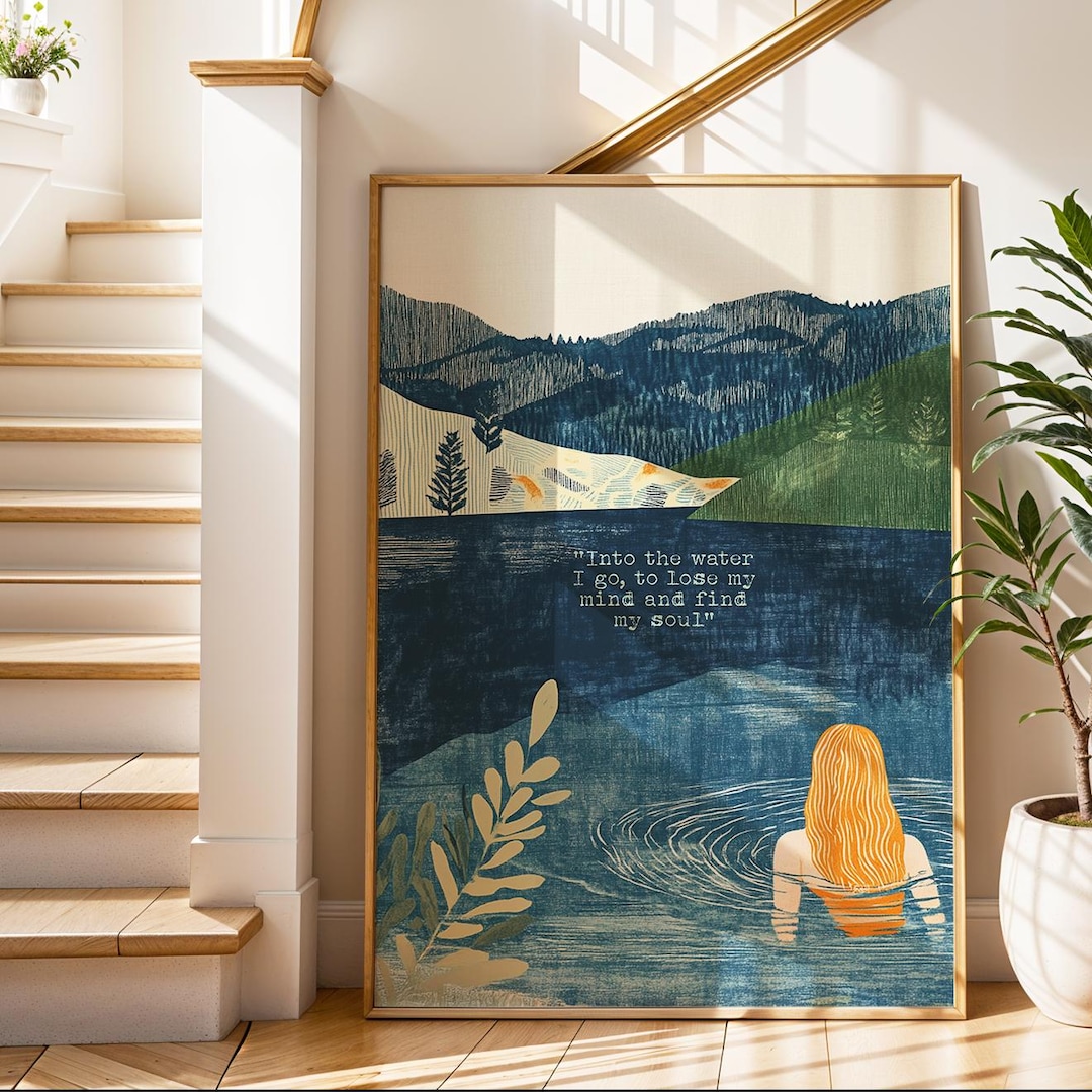 Wild Swimming Print: Open Water Swimmer Art - Reflections in Blue - Etsy UK