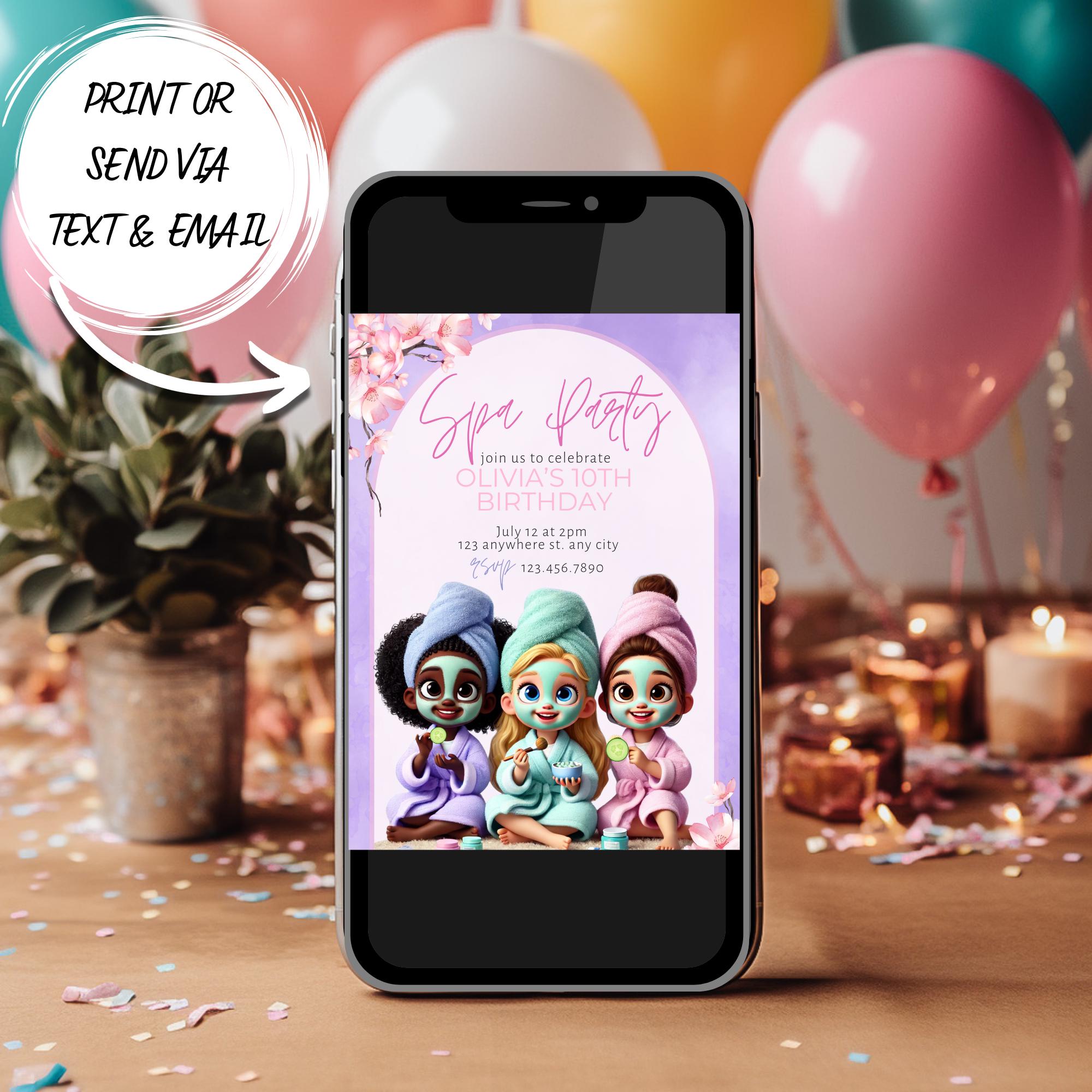 Editable Spa Day Birthday Invitation | Pamper Party Template | Purple ...