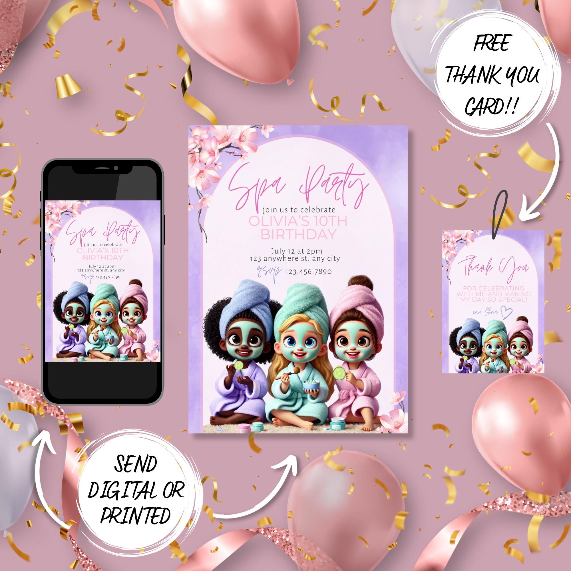 Editable Spa Day Birthday Invitation | Pamper Party Template | Purple ...