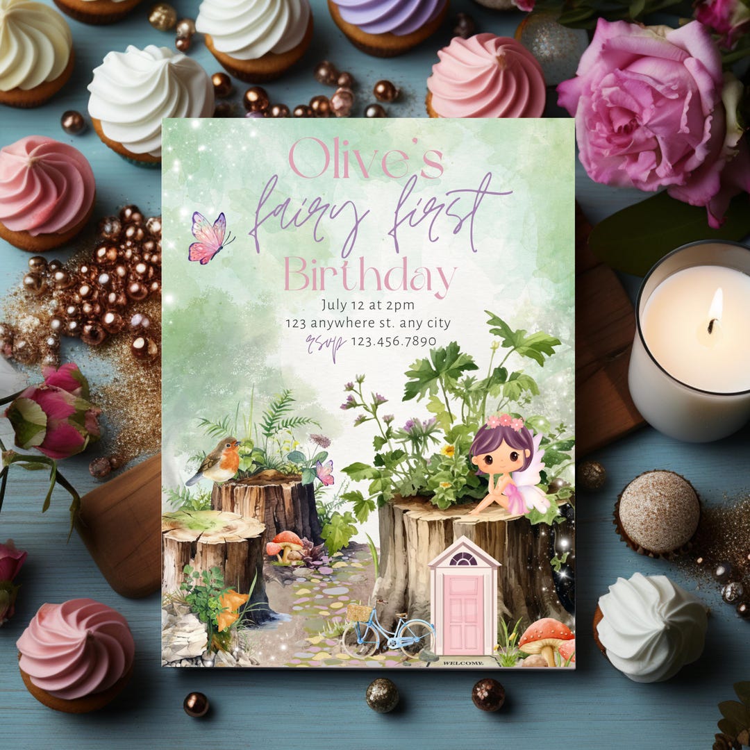 Editable Fairy First Birthday Invitation | Cute Fairy House Party ...