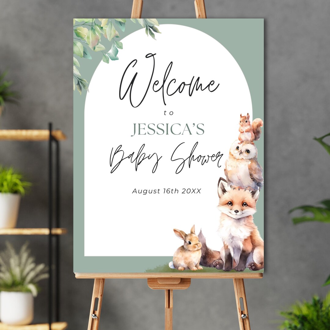 Editable Woodland Animal Welcome Sign | Baby Shower Forest Party ...