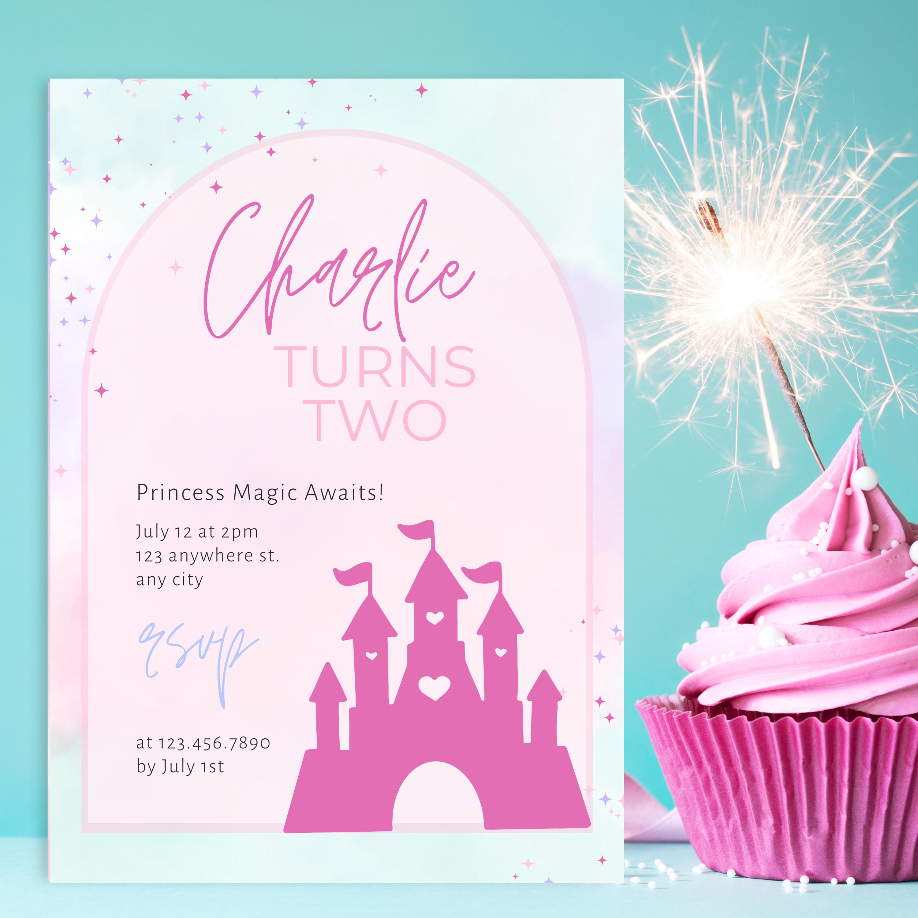 Editable Princess Birthday Invitation | Cute Glitter Castle Party ...