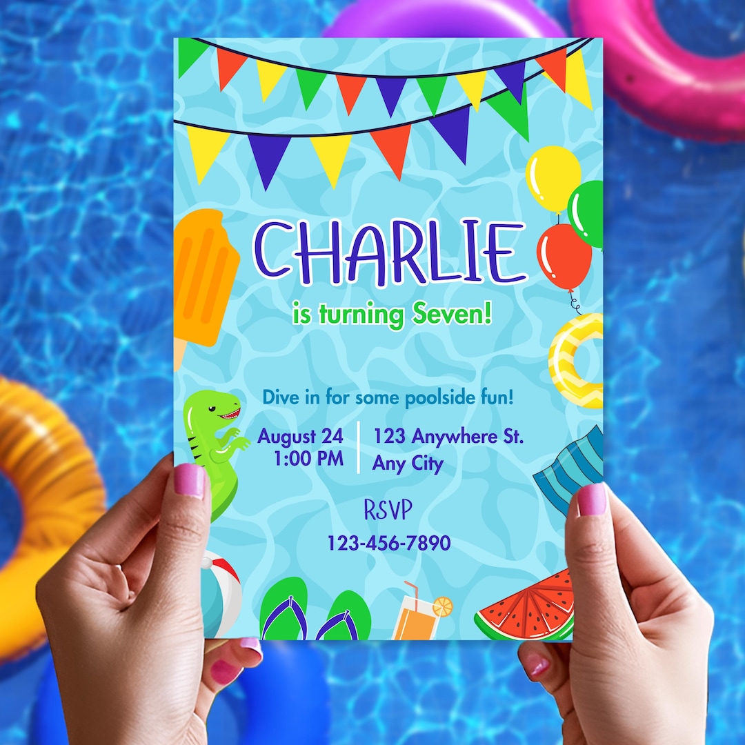 Editable Pool Party Birthday Invitation | Swimming Summer Party ...