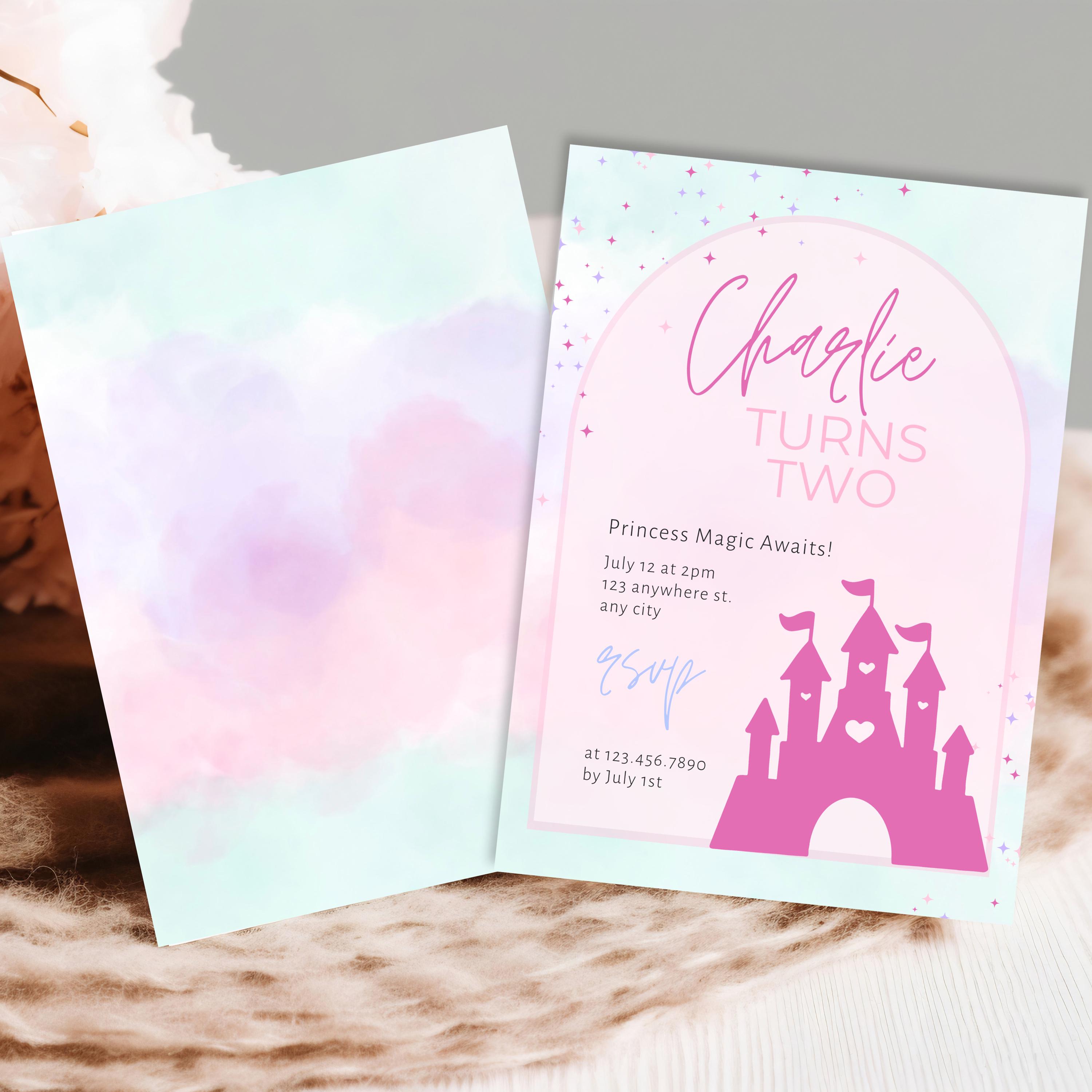 Editable Princess Birthday Invitation | Cute Glitter Castle Party ...