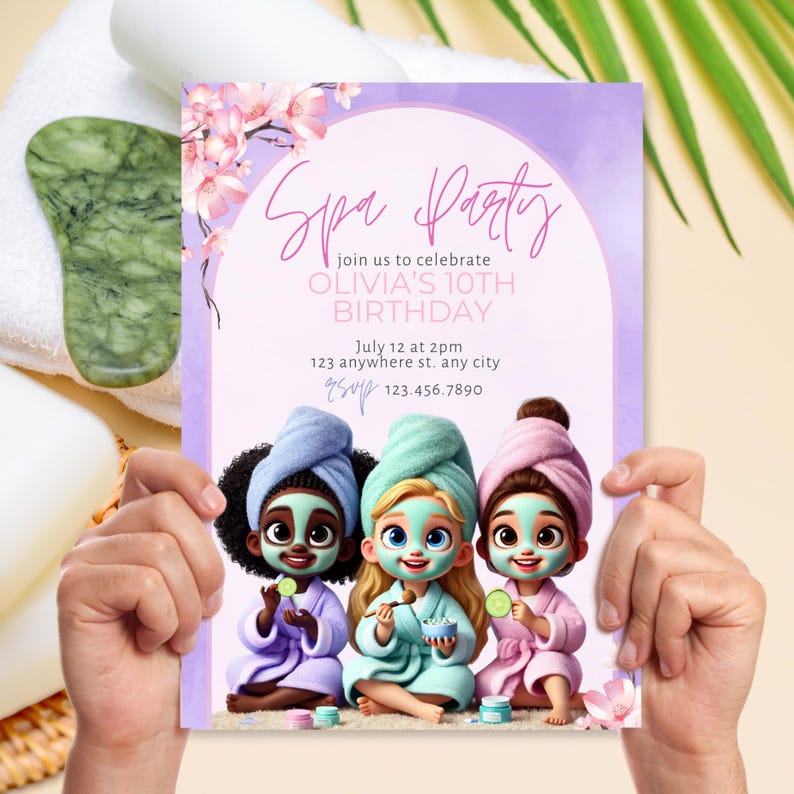 Editable Spa Day Birthday Invitation | Pamper Party Template | Purple ...
