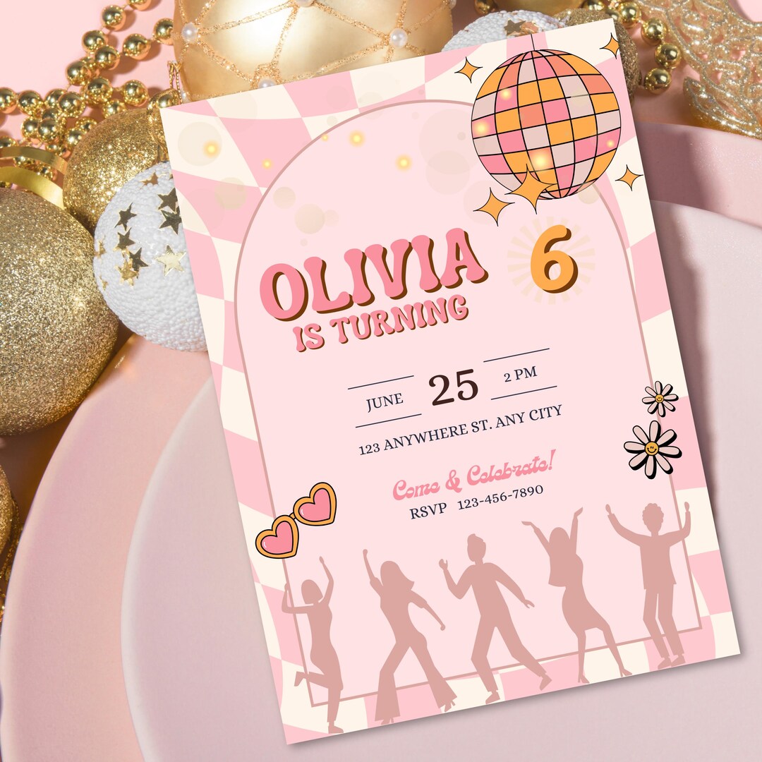 Editable Disco Groovy Birthday Invitation | Retro Vintage Party ...