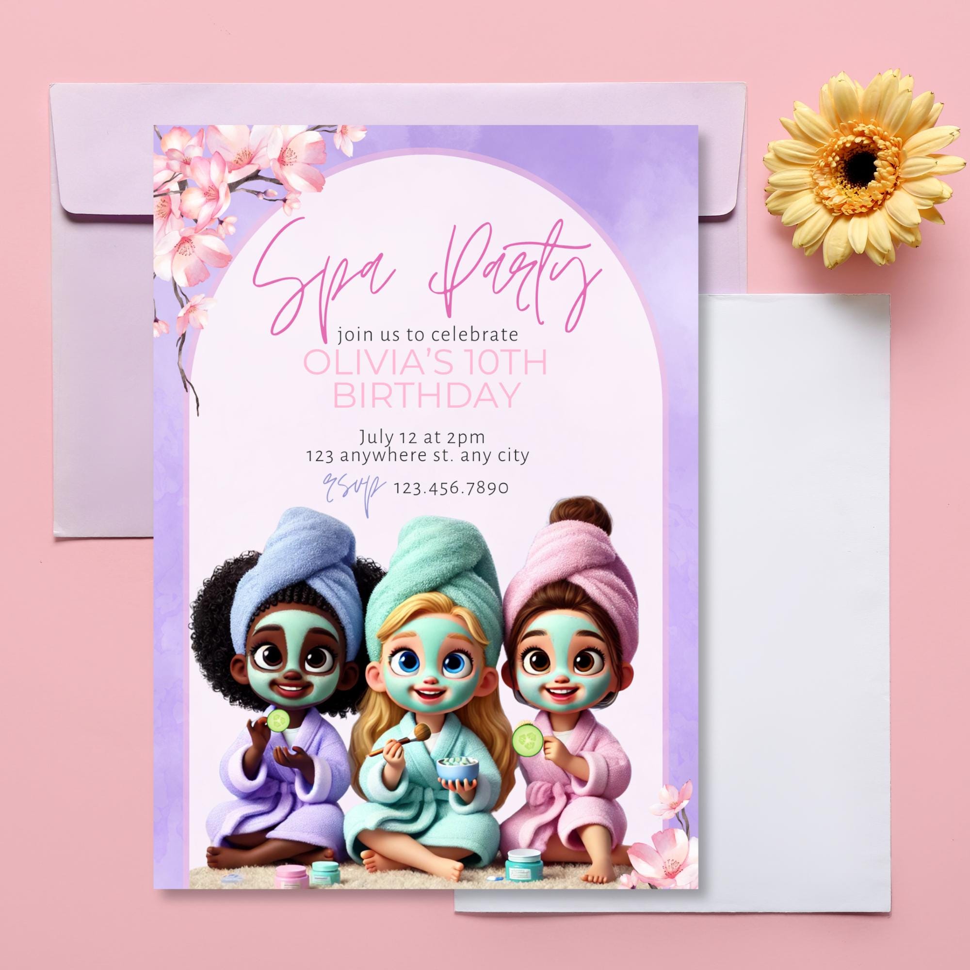 Editable Spa Day Birthday Invitation | Pamper Party Template | Purple ...