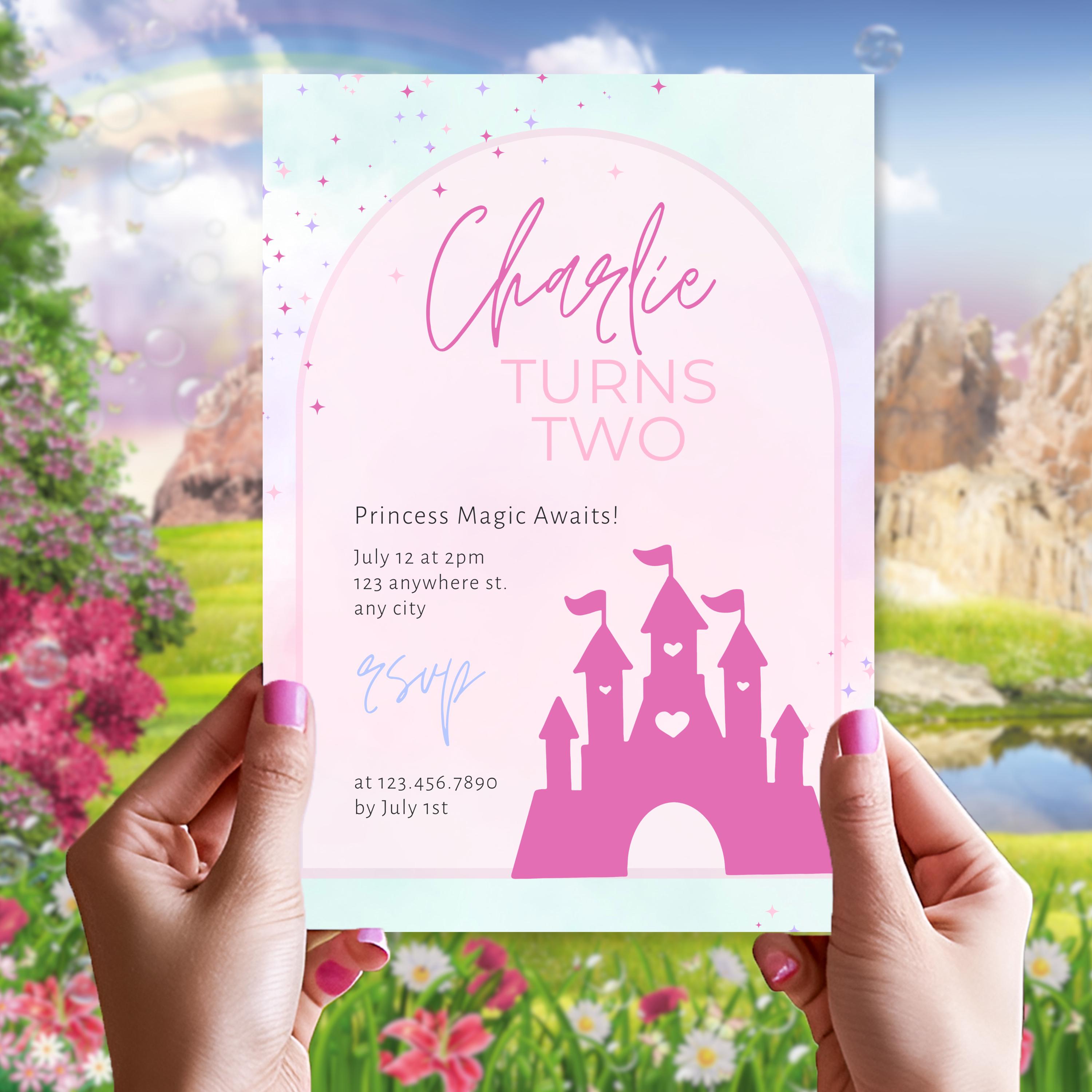 Editable Princess Birthday Invitation | Cute Glitter Castle Party ...