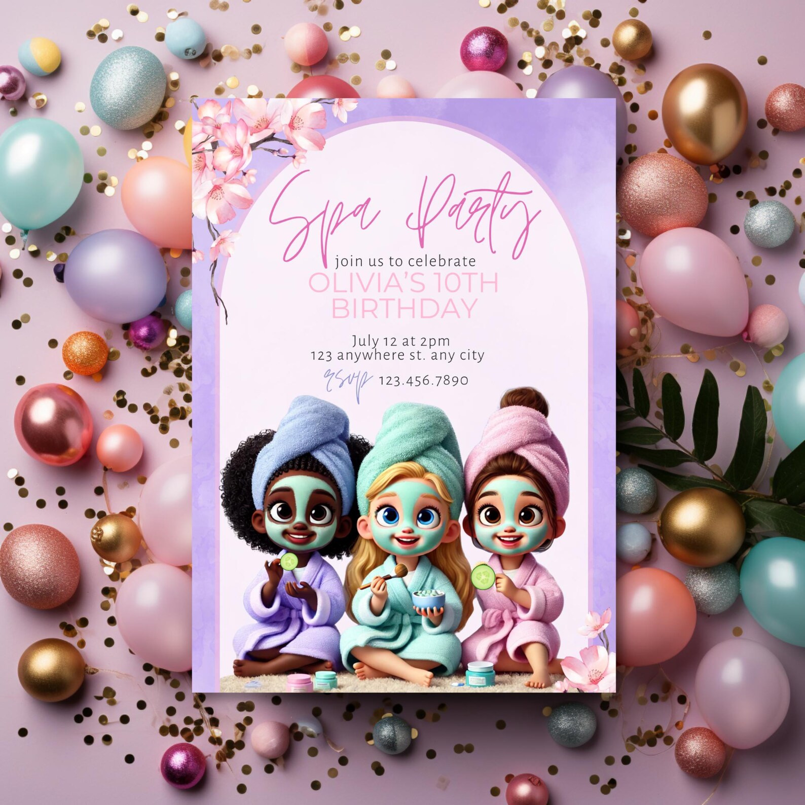 Editable Spa Day Birthday Invitation | Pamper Party Template | Purple ...