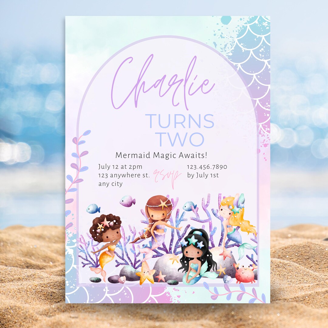 Editable Mermaids Birthday Invitation | Sea Princess Party Template ...