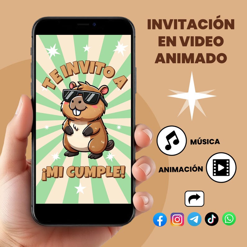 Invitación de capibara niño Invitación de cumpleaños con video de ...