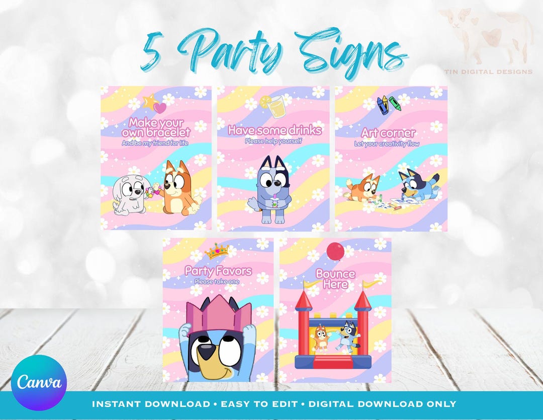 Party Signs Blue Dog, Blue Dog Party Sign Bundle, Girl & Boy Blue Dog ...