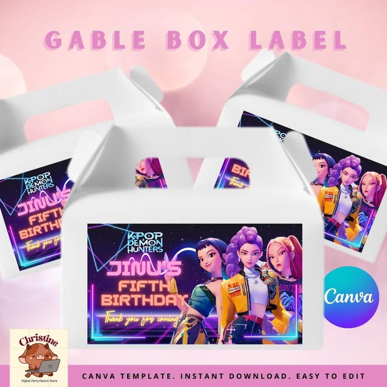 Kpop Demon Hunters Gable Box Label, Canva Editable Template (digital ...