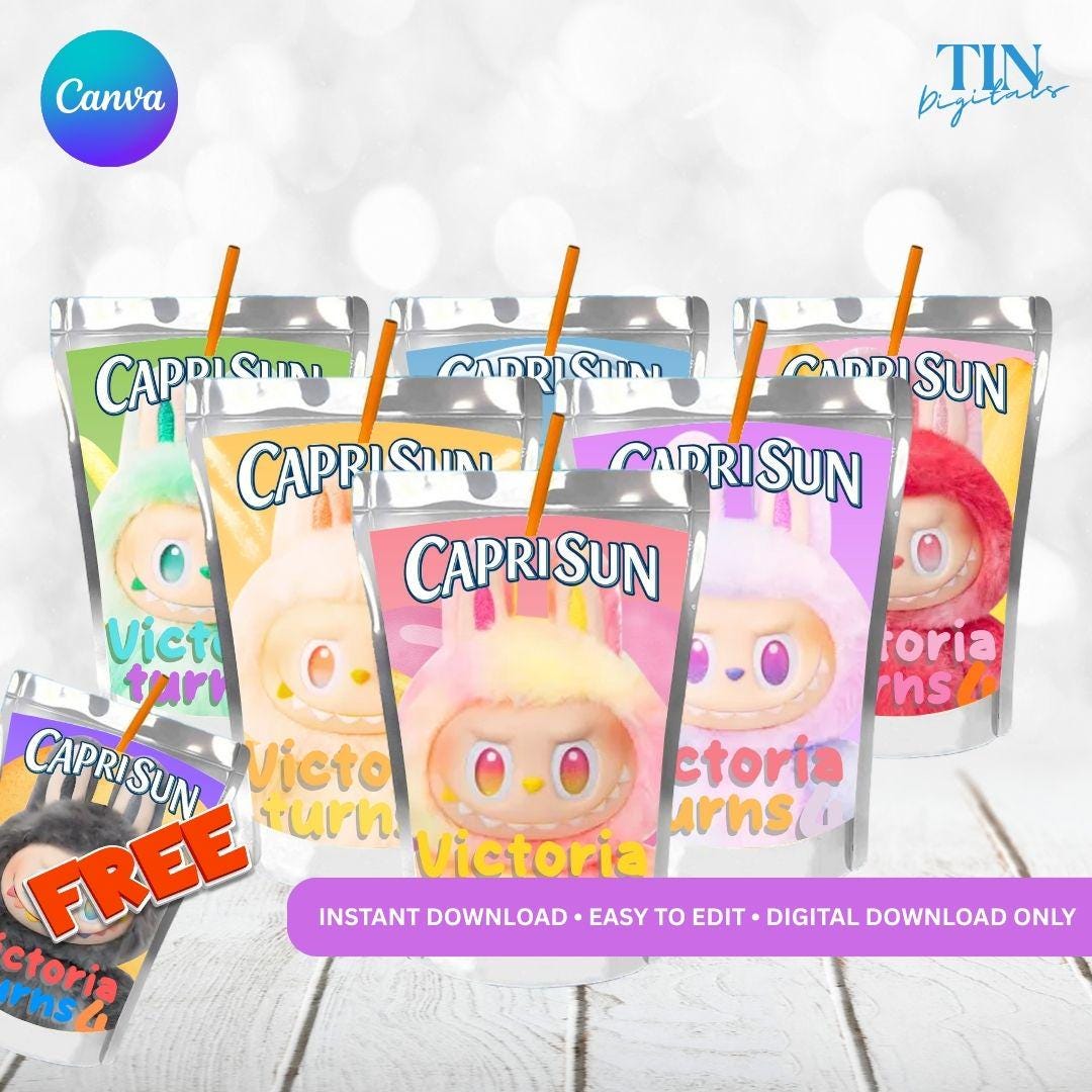 Labubu Caprisun Label Template: Editable Party Favor (digital Download ...