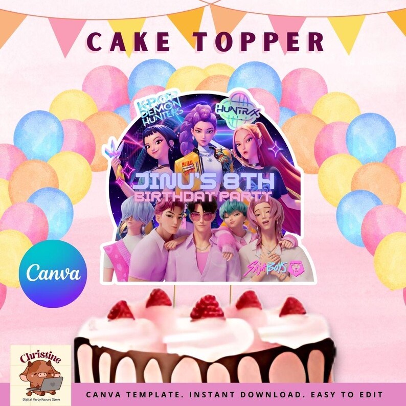 Editable Kpop Demon Hunters Cake Topper, Huntrix Party (canva Template ...
