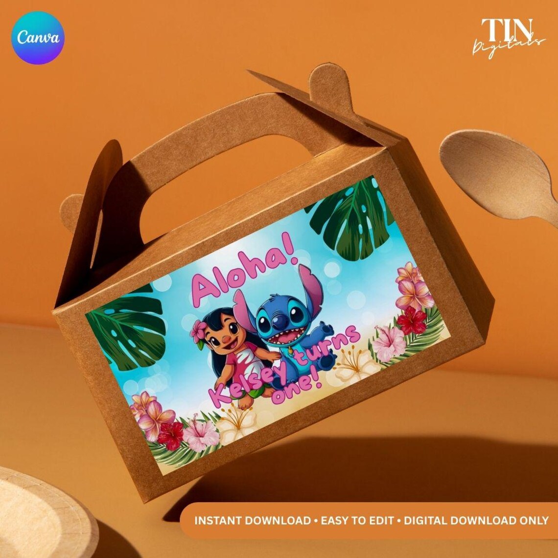 Lilo & Stitch Gable Box Label: Editable Party Favor Template (digital ...