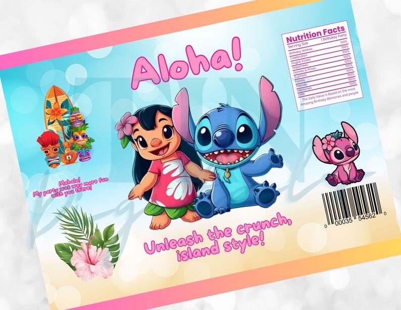 Lilo and Stitch Chip Bag Label: Editable Birthday Favor (canva Template ...