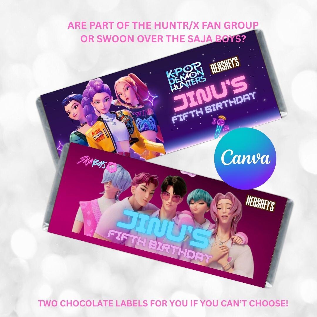 Kpop Demon Hunters Birthday Chocolate Bar Label, Huntrix Saja Boys ...