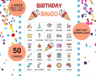 Birthday Bingo Cards, 50 Birthday Bingo Cards, Birthday Party, Birthday ...