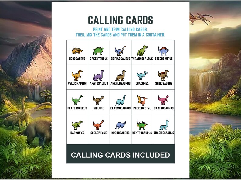 Dinosaur Bingo Game, 50 Unique Bingo Cards, Dinosaur Party Activity ...