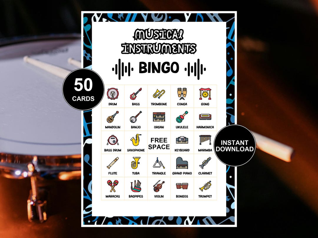 Musical Instrument Bingo Game Printable Boards Educational Game Rock ...