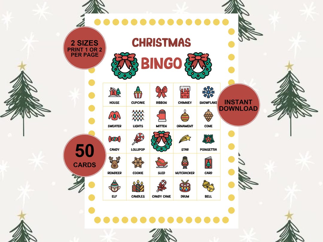 Christmas Bingo, 50 Christmas Bingo Cards, Christmas Games, Christmas ...