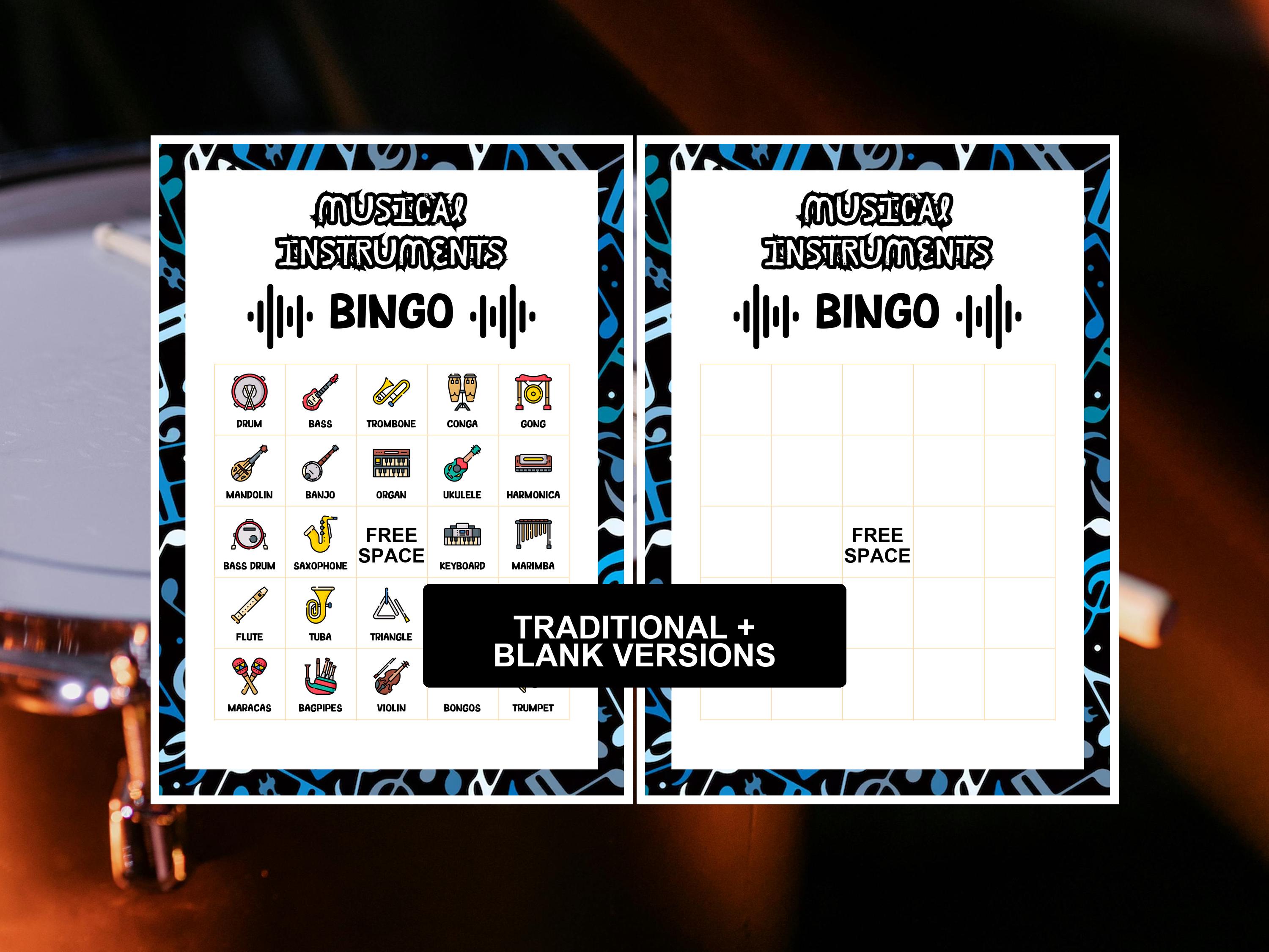 Musical Instrument Bingo Game Printable Boards Educational Game Rock ...