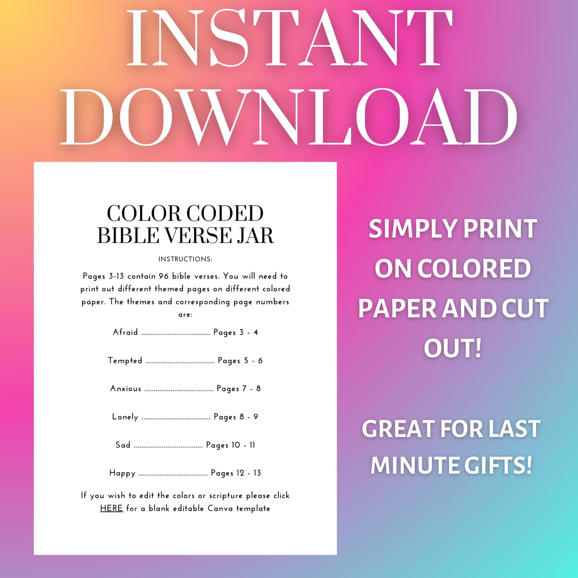 DIY Printable Bible Verse Jar With Color Coded NIV Scripture Emotions ...