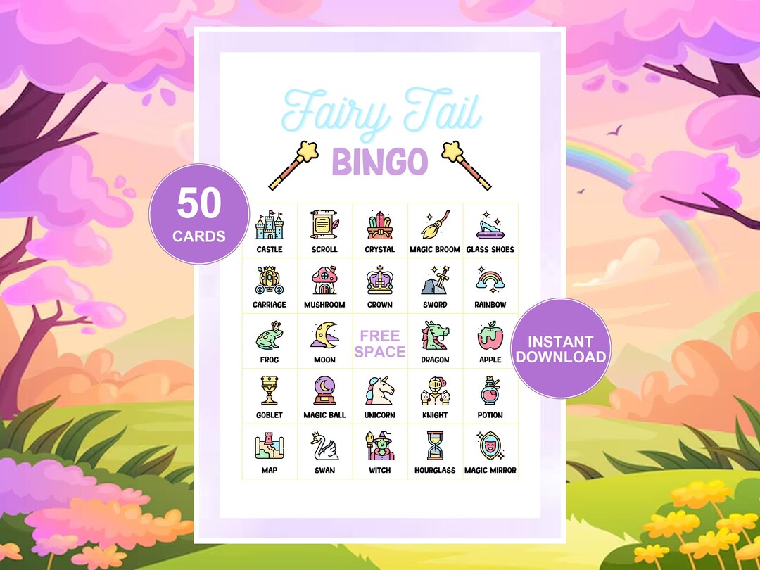 Fairytale Bingo, 50 Bingo Cards, Fairy Tale Party Game Printable Kids ...