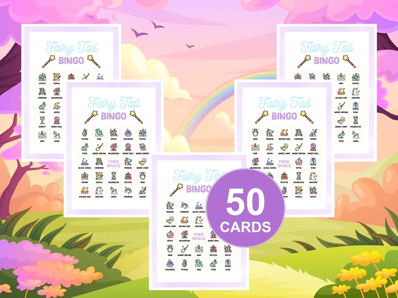 Fairytale Bingo, 50 Bingo Cards, Fairy Tale Party Game Printable Kids ...