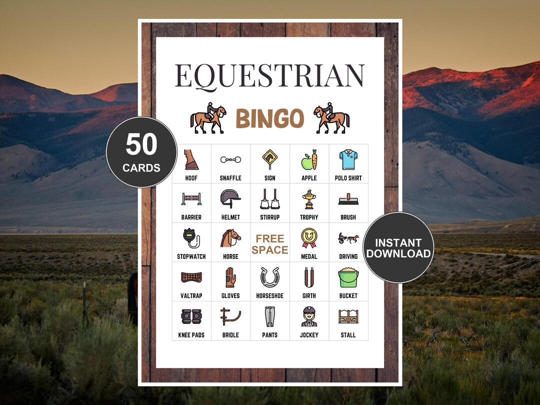 Equestrian Bingo, Horse Bingo, 50 Cards, Horse Party, Birthday Party ...