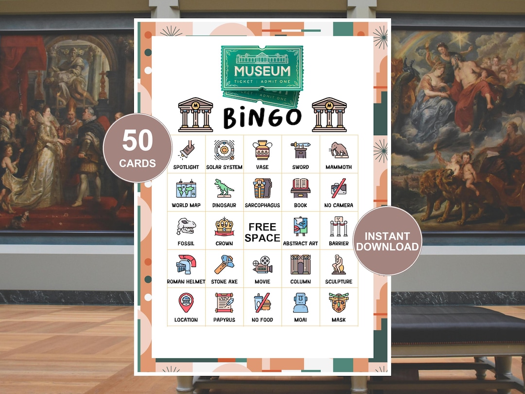 Museum Bingo Game Educational 50 History Bingo Cards Scavenger Hunt for ...