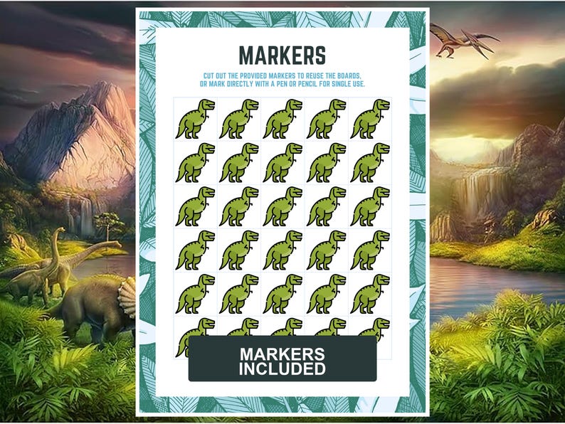 Dinosaur Bingo Game, 50 Unique Bingo Cards, Dinosaur Party Activity ...