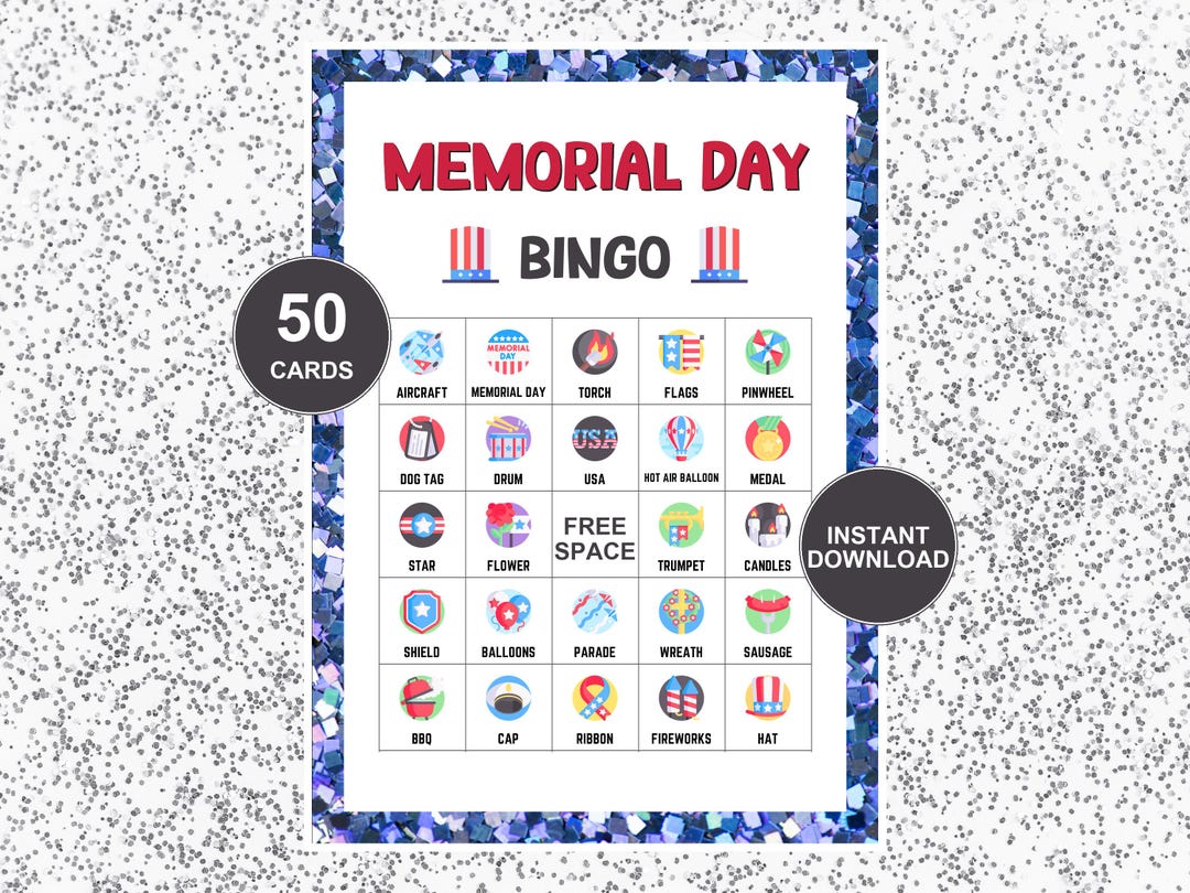 Memorial Day Bingo Cards 50 Printable Patriotic Game for Veterans Day ...