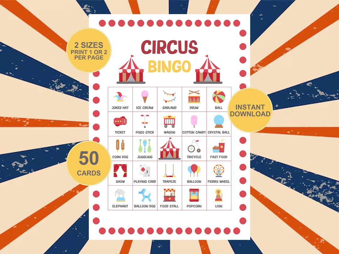 Circus Bingo Cards Printable, Kids Circus Bingo Game, Carnival Birthday ...