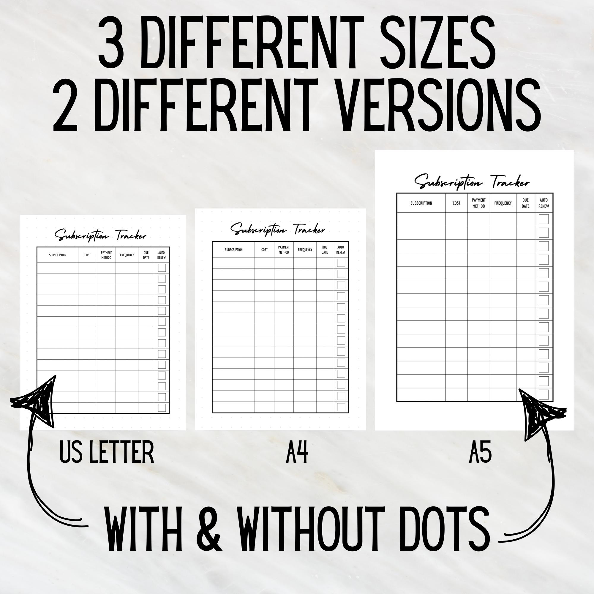 Subscription Tracker - PRINTABLE Journal Page - Planner Page - Expense ...