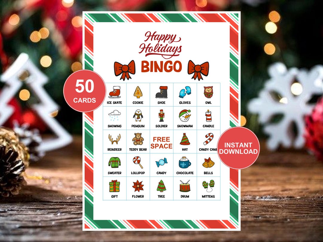 Happy Holidays Bingo, 50 Printable Bingo Cards, Winter Holiday Party ...