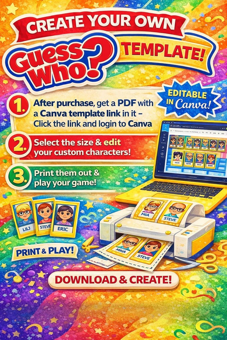 Custom Guess Who Template | Personalized Printable Game | Edit in Canva ...